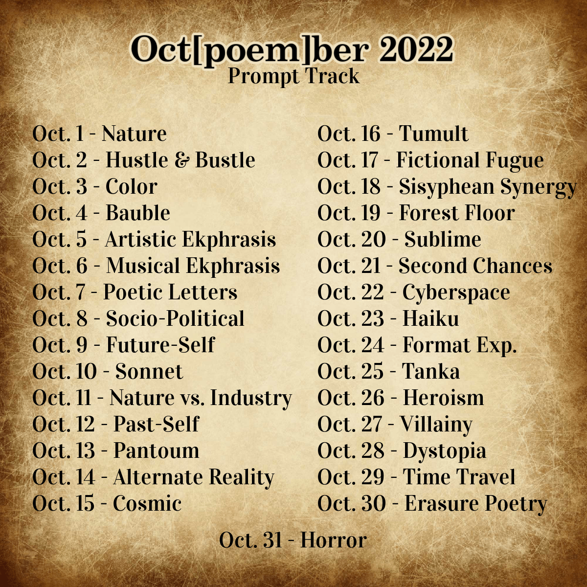 Oct[poem]ber 2022 – Daily Poem Writing Challenge! – Donny Winter