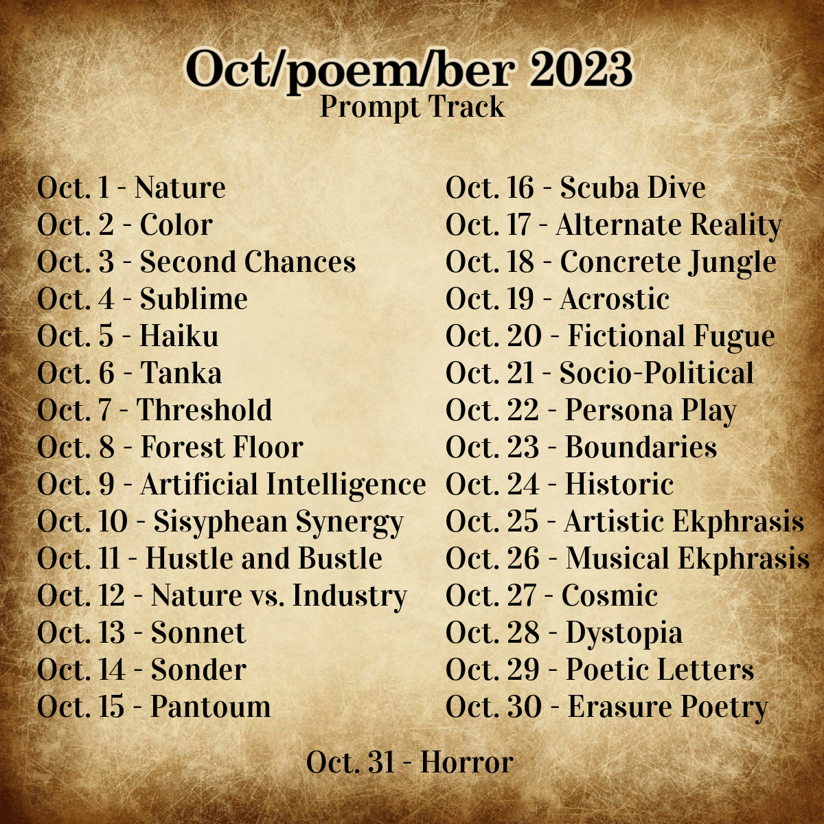 Oct/poem/ber 2023 – Daily Poem Writing Challenge! – Donny Winter